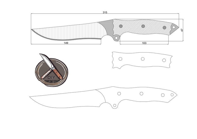 Curved Tactical Knife Design | High-quality Pdf, DWG, and DXF Files ...