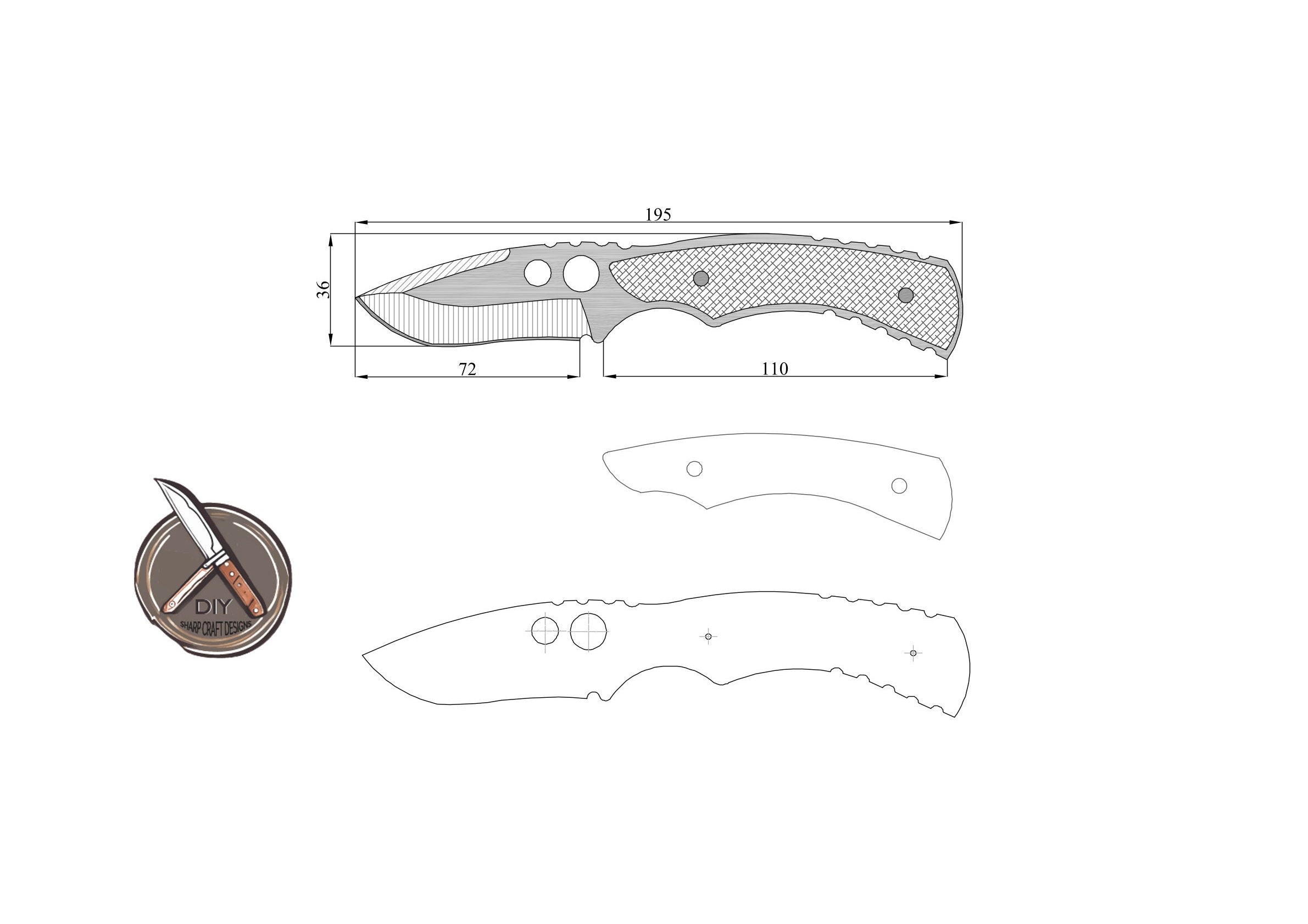Compact Utility Knife Template Streamlined Design in PDF, DWG, DXF ...