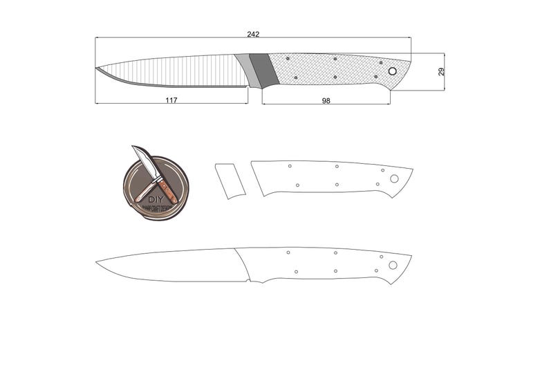 Utility Knife Template for Diy Knife Makers, Pdf Dwg Dxf Digital Plans ...