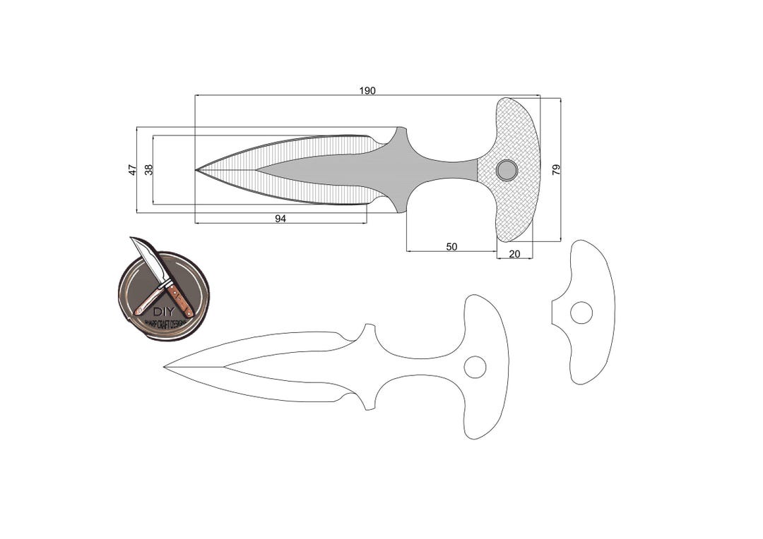 Push Dagger Knife Template | Tactical Blade Design Pdf Dxf Dwg | CNC ...