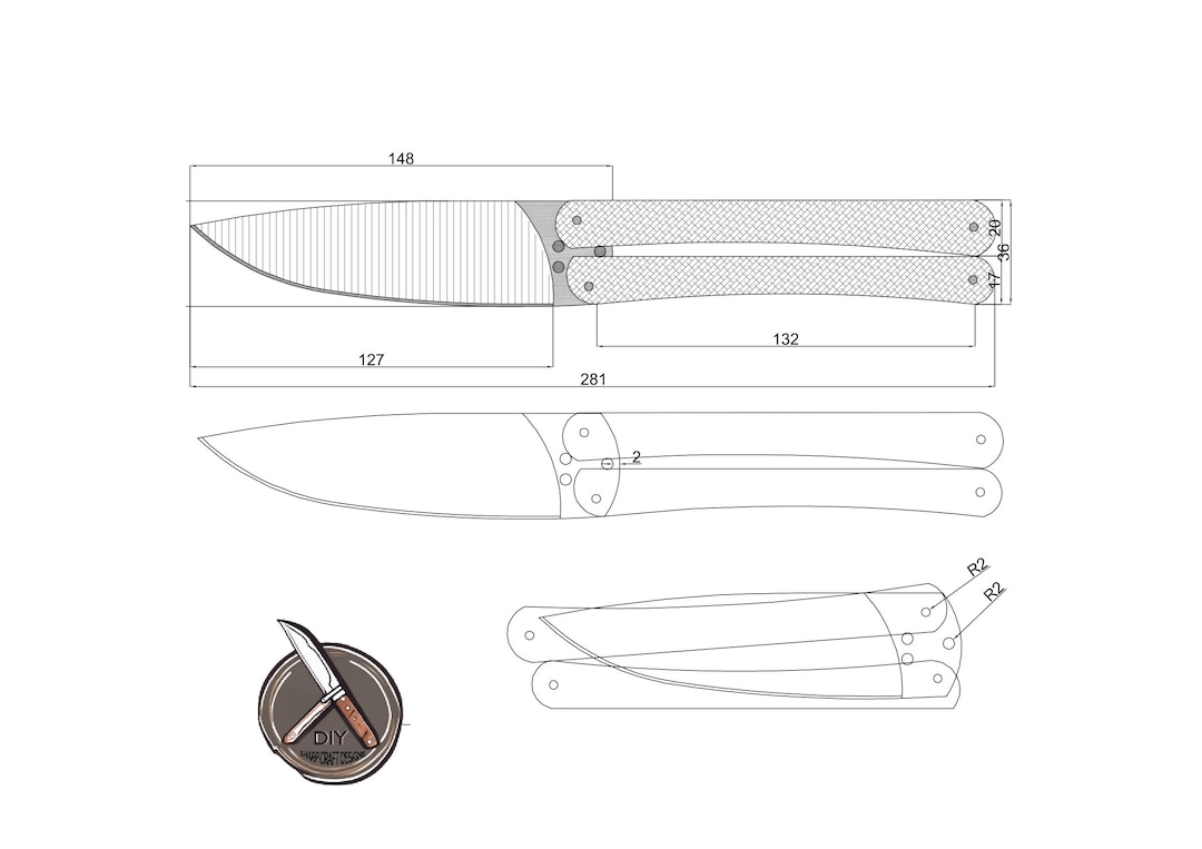 Folding Chef Knife Design Template - Digital Pdf DWG DXF Blueprints for ...