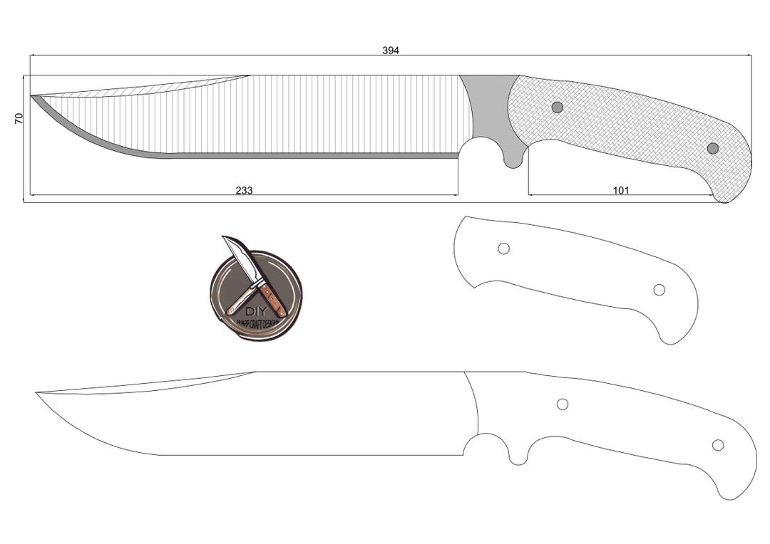 Heavy-duty Knife Design Blueprint | Downloadable Pdf, DWG, DXF | 394mm ...