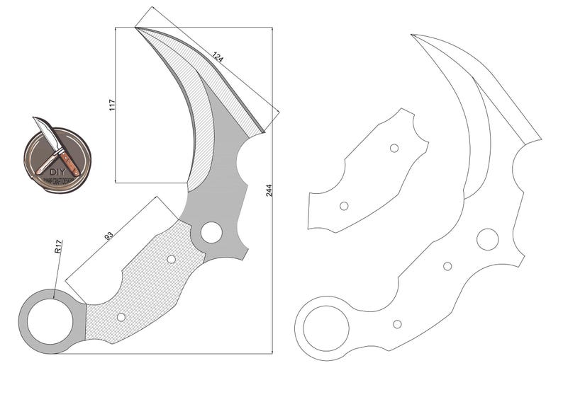 Karambit Knife Template: Aggressive Curved Blade Design (PDF DWG DXF ...