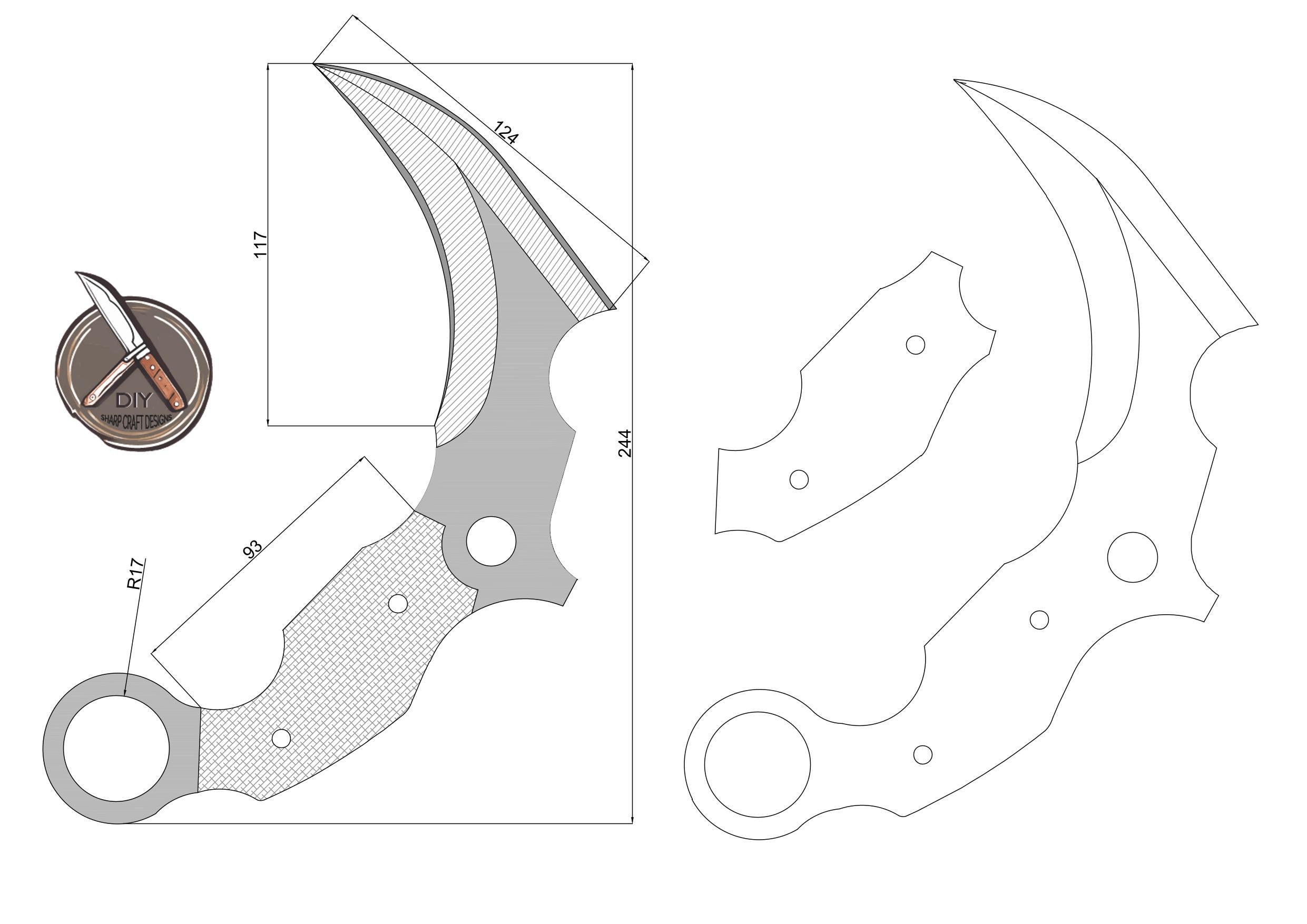 Karambit Knife Template: Aggressive Curved Blade Design (PDF DWG DXF ...