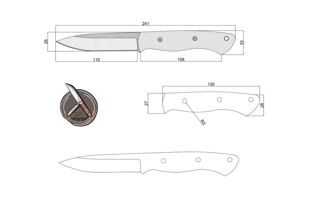 Compact Fixed Blade Knife Design - Custom Pdf Dwg Dxf Knife Making ...