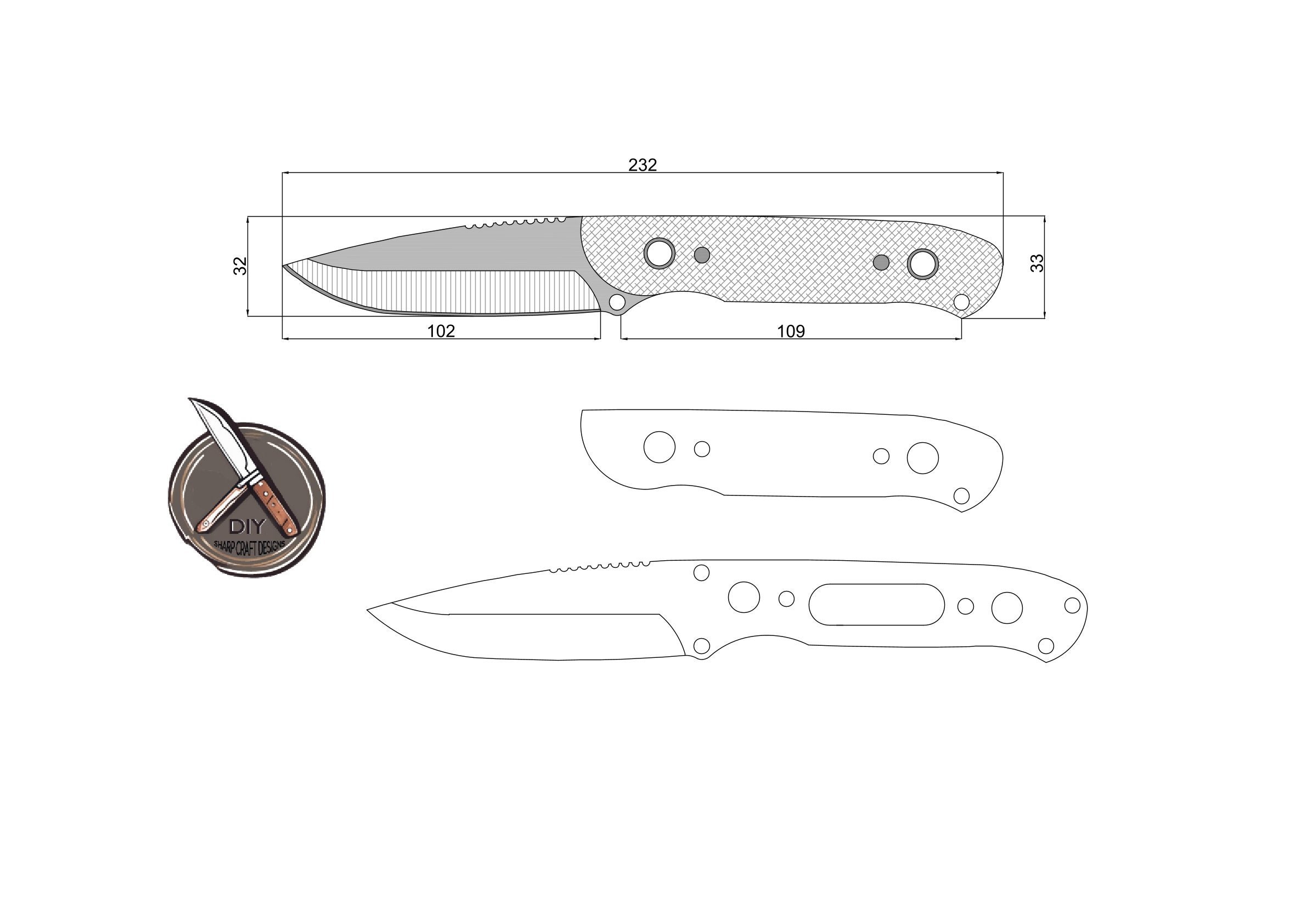 Compact Tactical Knife Design | High-quality Pdf, DWG, and DXF Files ...