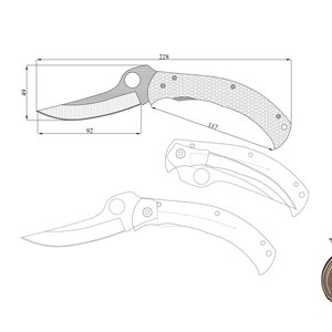 Knife Drawing, Sketch, Printable Templates, Custom Knife Plans, Design ...