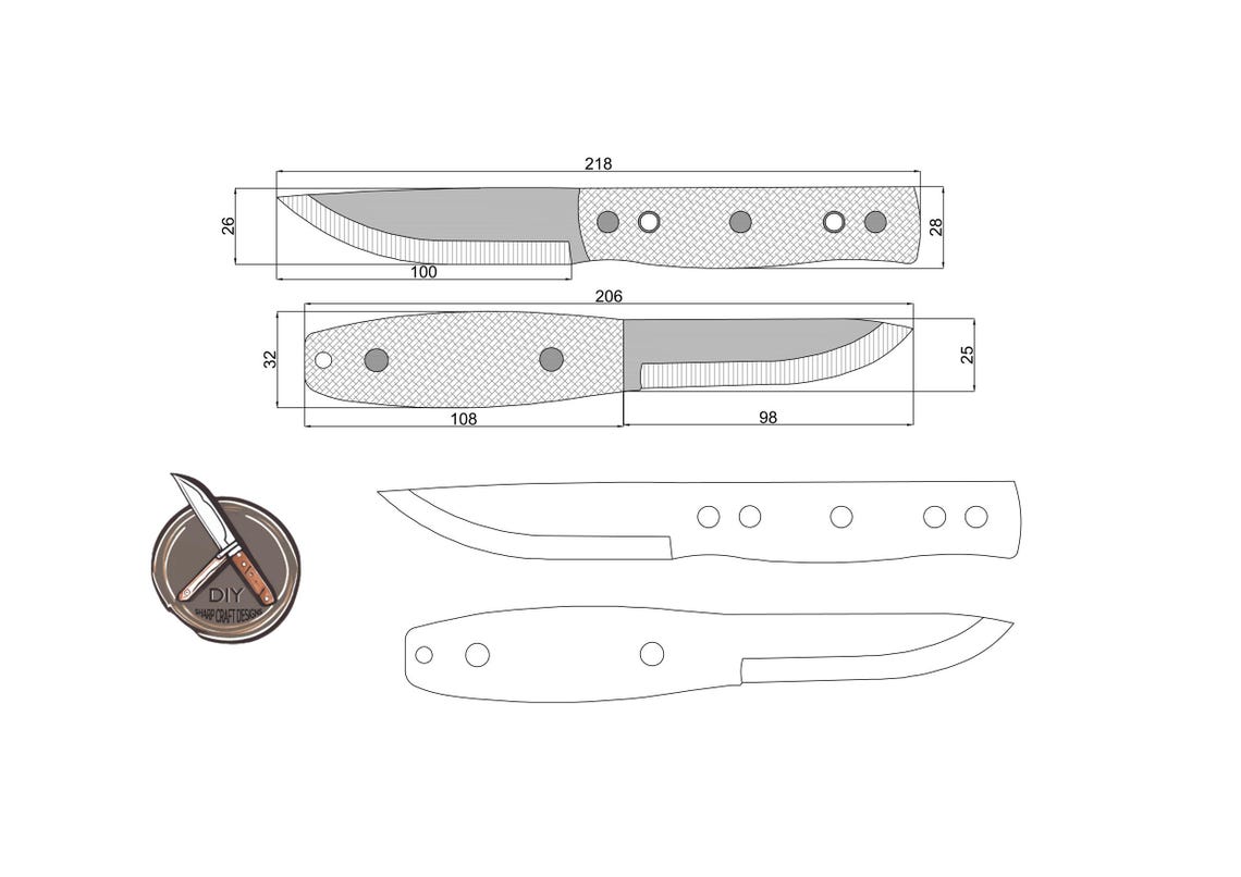 Bushcraft Knife Template for Diy Knife Makers, Pdf Dwg Dxf Digital ...