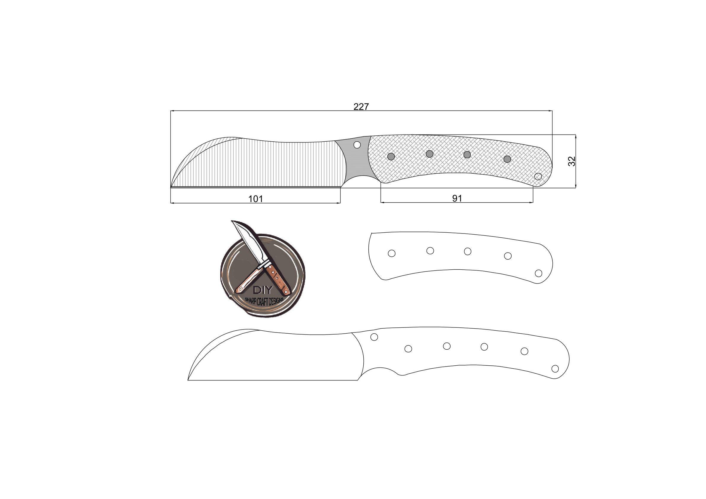 Skinner Knife Template: Curved Blade, Full Tang (PDF, DXF, DWG Digital ...