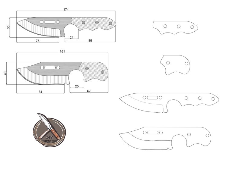 Hunter Knife Digital Template Pack, Outdoor Knife Crafting DXF DWG Pdf ...