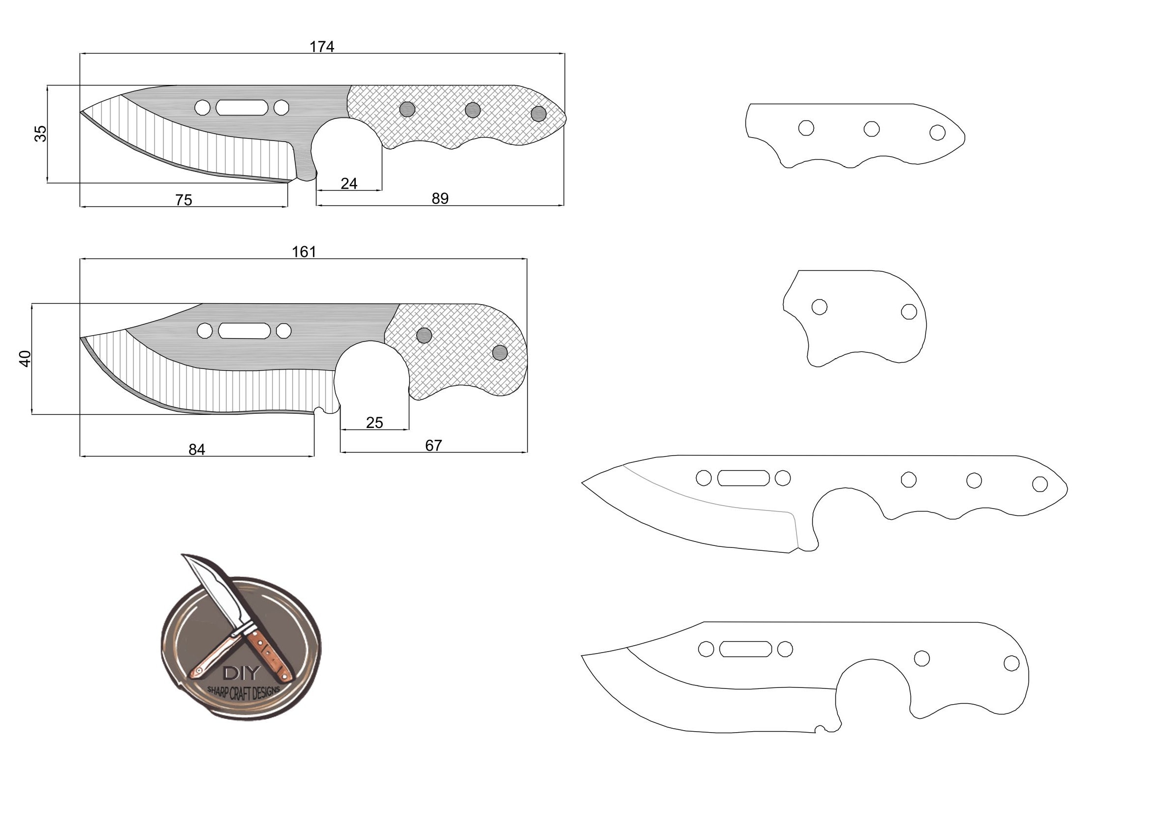 Hunter Knife Digital Template Pack, Outdoor Knife Crafting DXF DWG Pdf ...