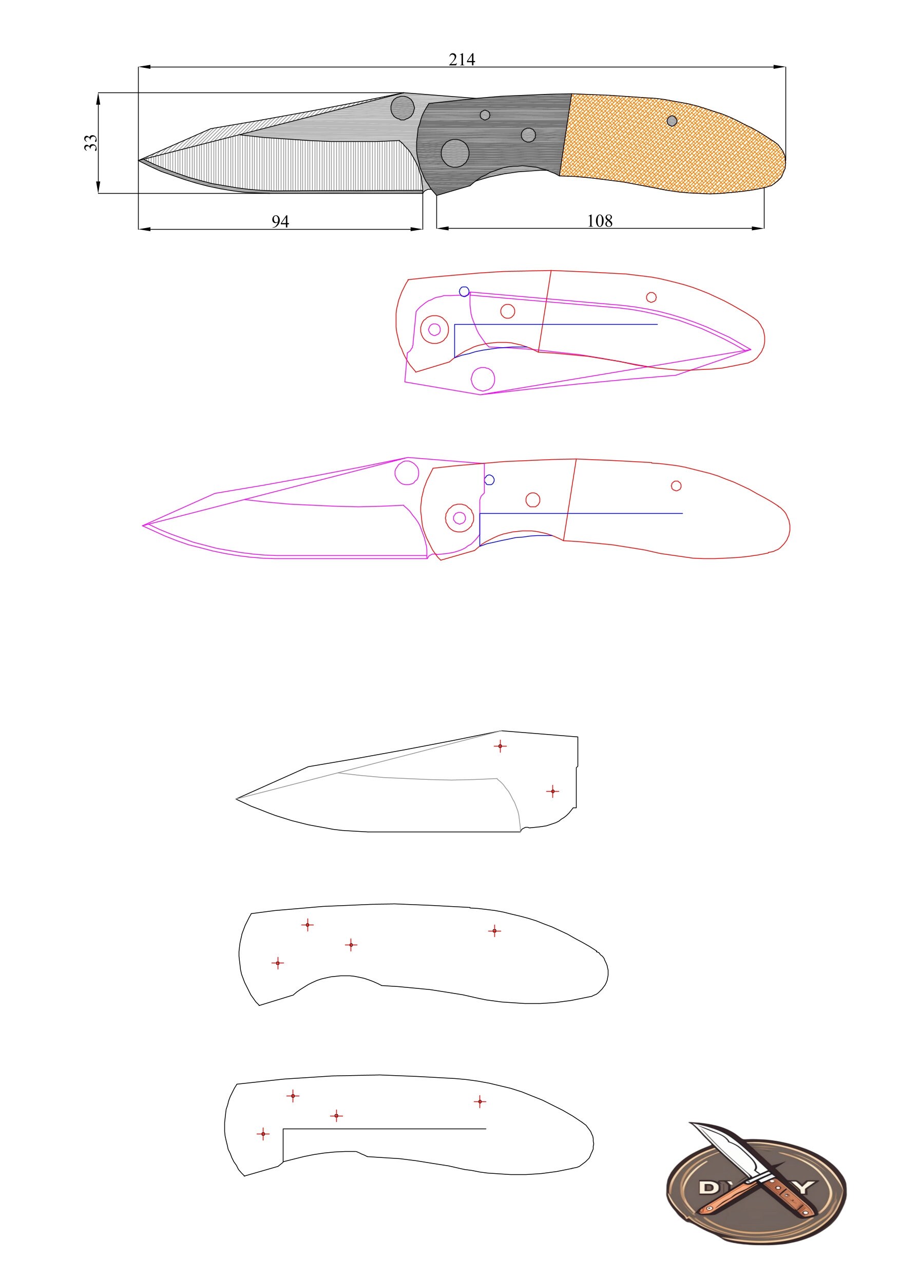Sleek Folding Knife Design Blueprint, Tactical EDC Craftsmanship Guide ...