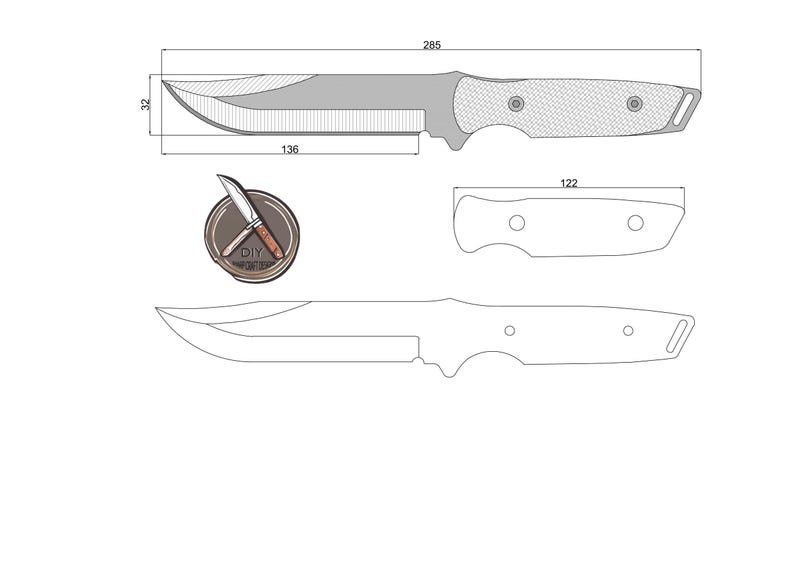 Survival Knife Template for Diy Knife Makers, Pdf Dwg Dxf Digital Plans ...