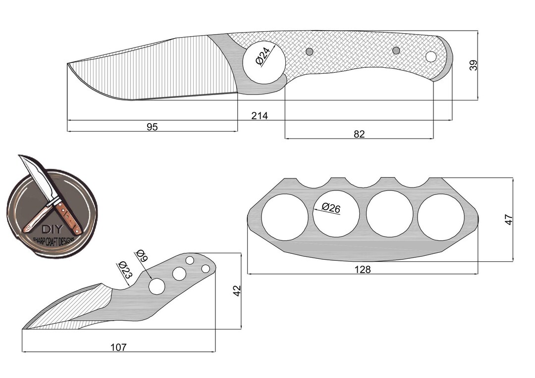 Knuckle & Compact EDC Knife Design Template - Pdf, Dwg, DXF Files for ...