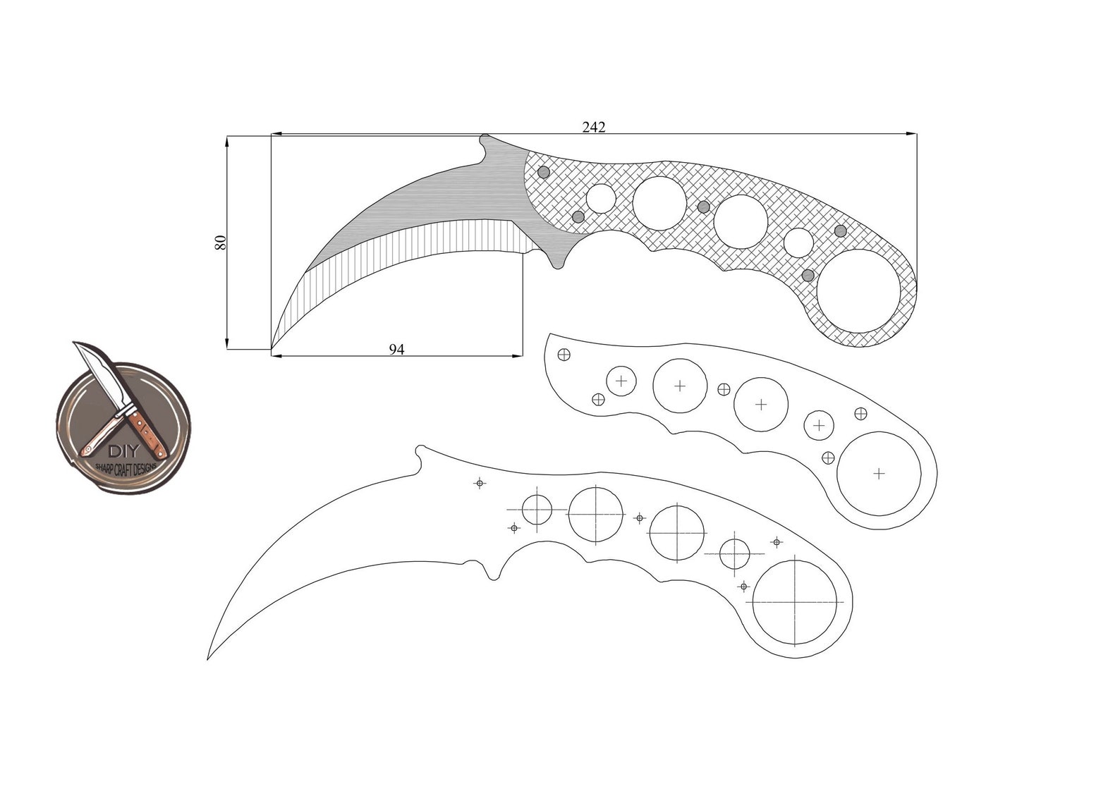 Ergonomic Karambit Knife Template | Easy-to-follow Crafting Plan | Available in DWG, DXF, PDF - Etsy