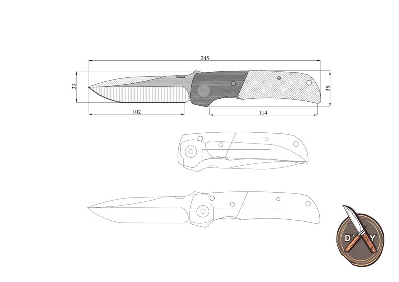 Knife Drawing, Sketch, Printable Templates, Custom Knife Plans, Design ...