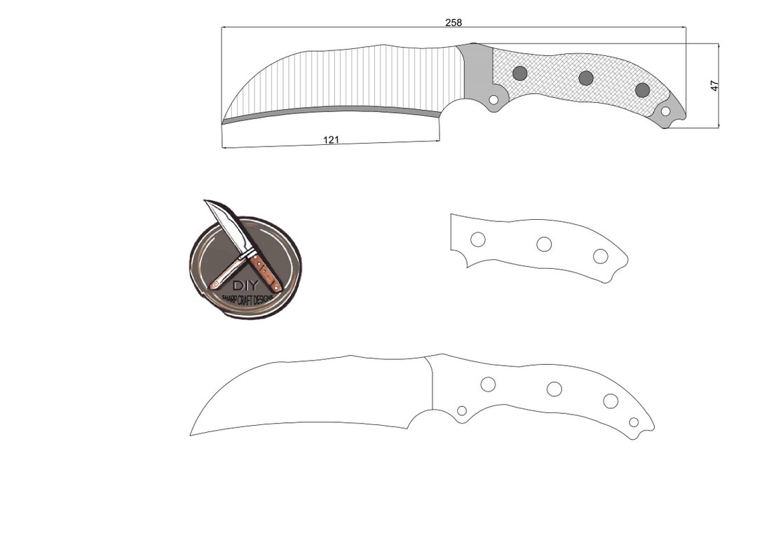 Curved Blade Tactical Knife Design | High-quality Pdf, DWG, and DXF ...