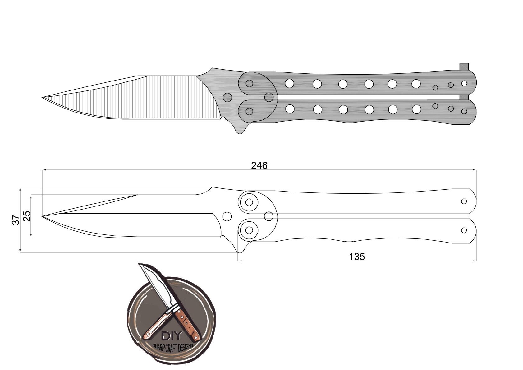 Butterfly Knife Design Template - Digital Pdf DWG DXF Plans for Custom ...