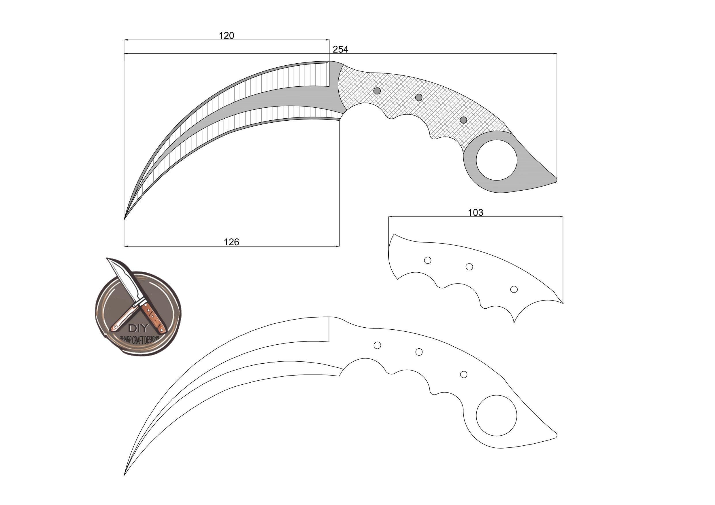 Double-edged Karambit Knife Template for Diy Knife Makers, Pdf Dwg Dxf ...