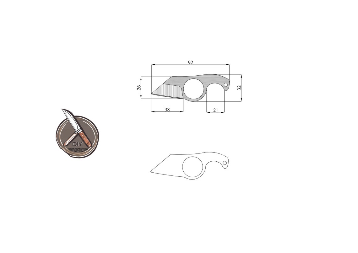 Compact Finger Hole Knife Template | Pocket Utility Blade Blueprint ...