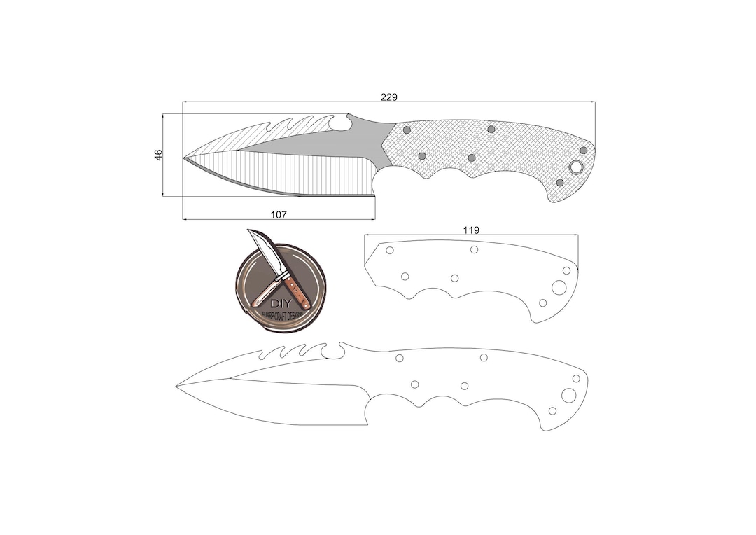 Digital Knife Template Plans for Diy Knife Makers, Pdf Dwg Dxf ...