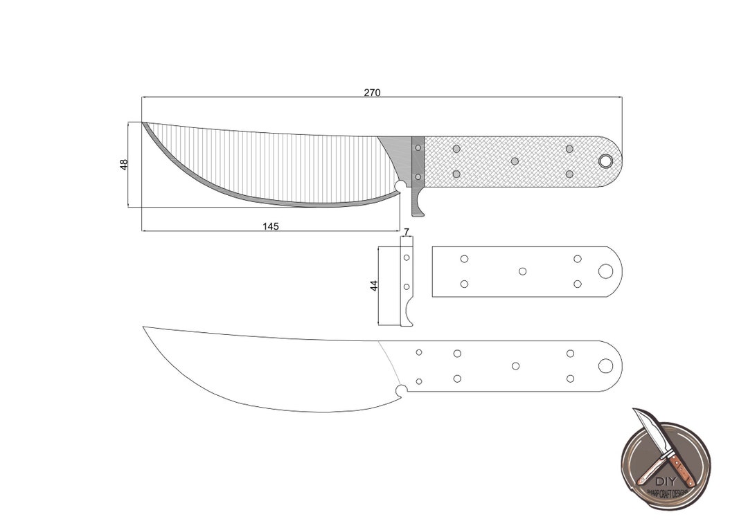 Traditional Butcher Knife Digital Template, Meat Processing Blade ...