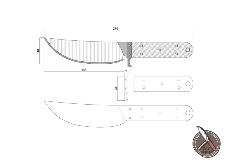 Traditional Butcher Knife Digital Template, Meat Processing Blade ...