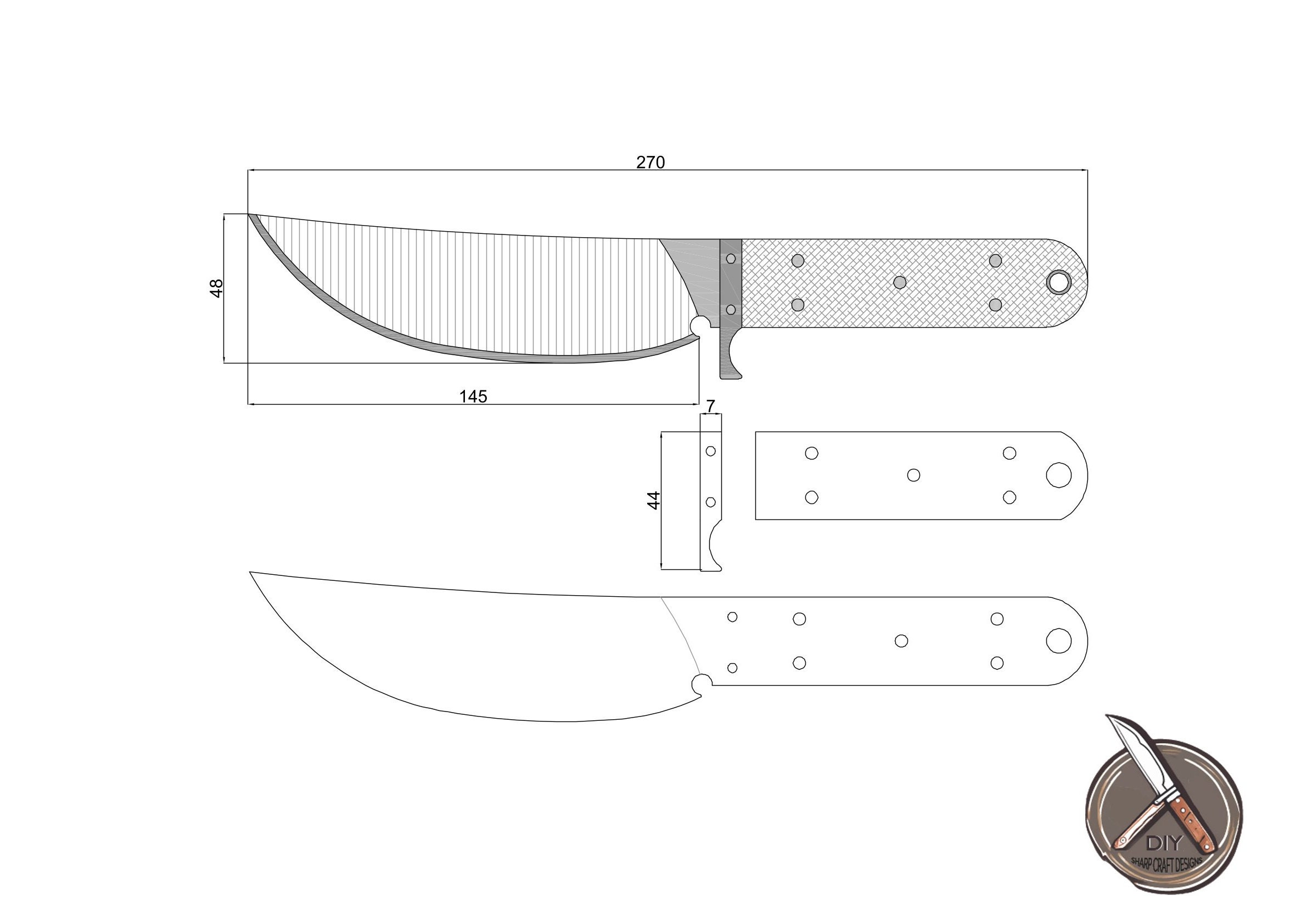 Traditional Butcher Knife Digital Template, Meat Processing Blade ...
