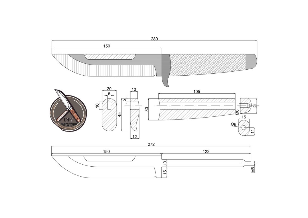Detailed Tactical Knife Design With Guard | High-quality Pdf, DWG, and ...