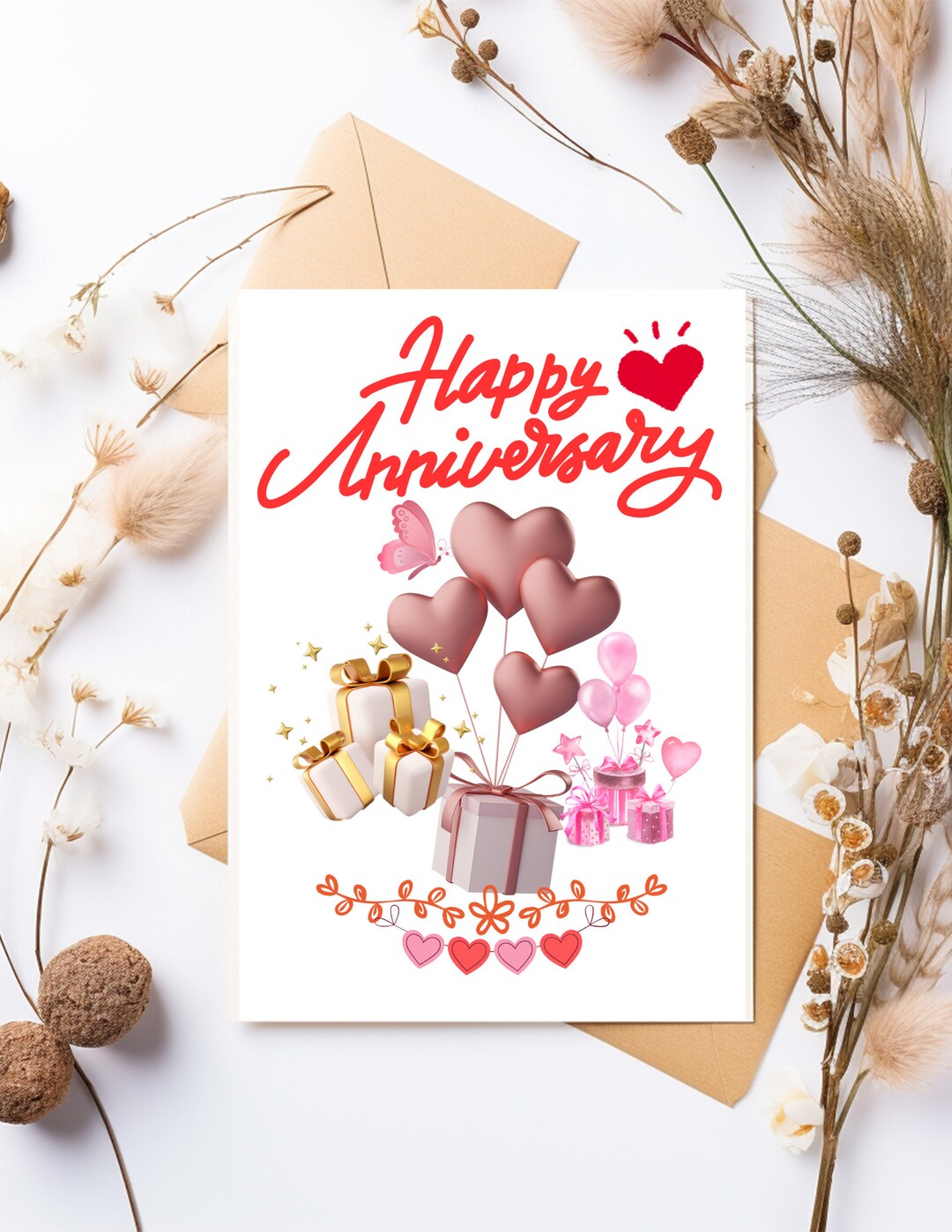 Happy Aniversary Digital Card Printable Greeting Fold Card 5in X 7in ...