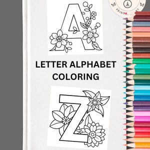 26 Alphabets Coloring Book, A-Z Letters Coloring, Letters With Flowers ...