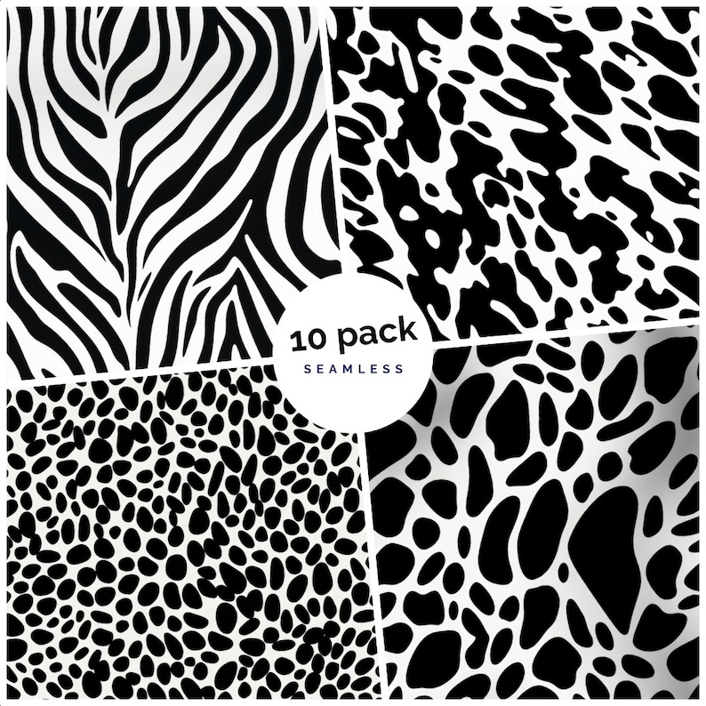 10 Black & White Animal Print Seamless - Etsy