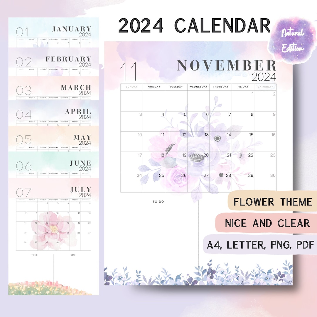 Printable Calendar 2024 Monthly Digital Planner 2024 - Etsy