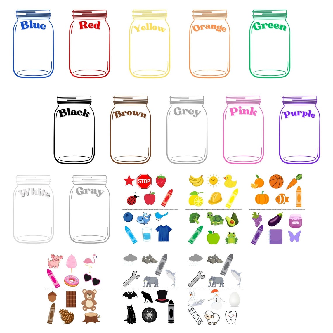 Color Matching Worksheets, Sorting Colors in Jars, Color Sorting Velcro ...