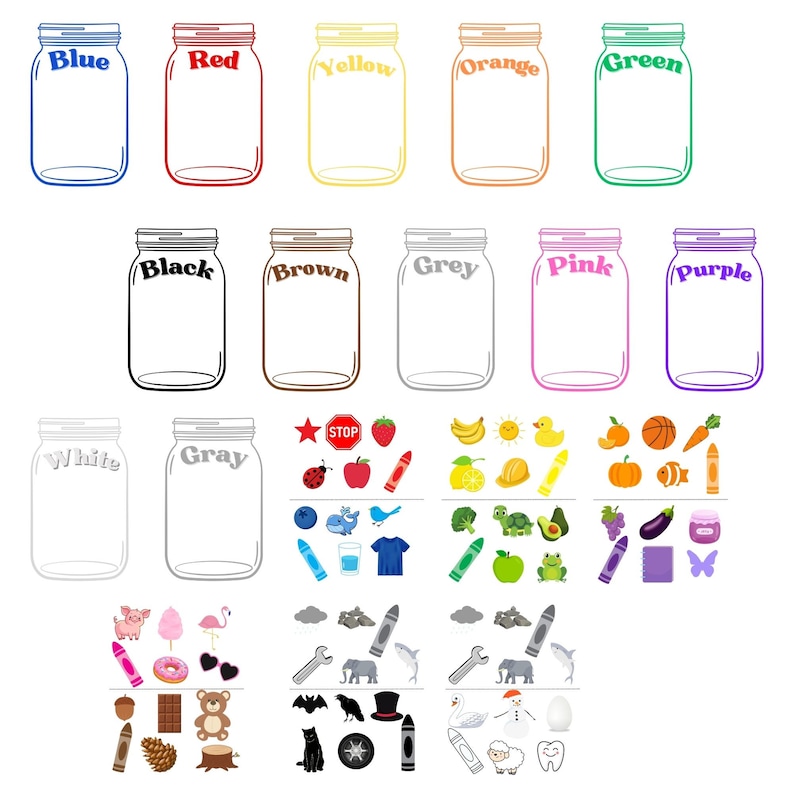 Color Matching Worksheets, Sorting Colors in Jars, Color Sorting Velcro ...