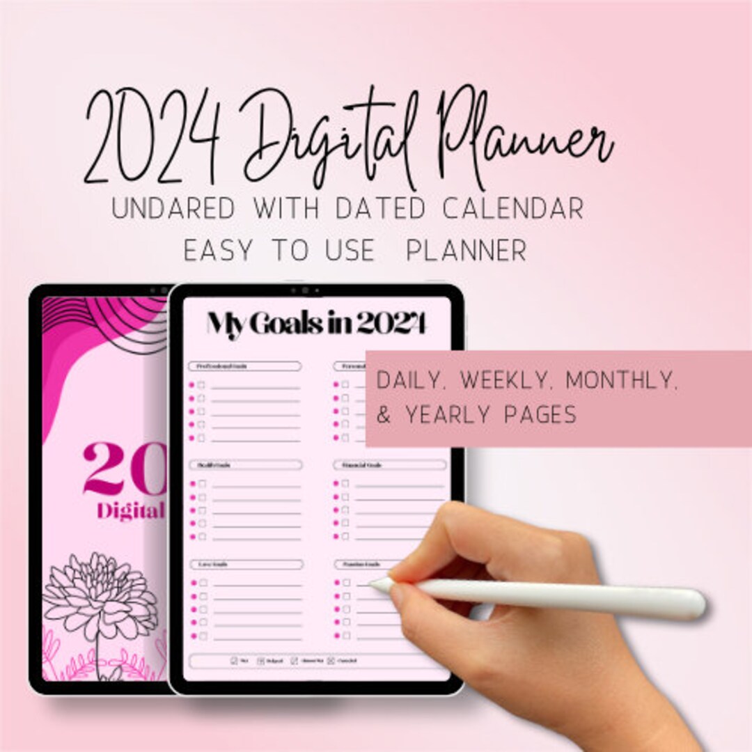 Pink Digital Planner, 2024 Digital Planner, Yearly Monthly Weekly Daily ...