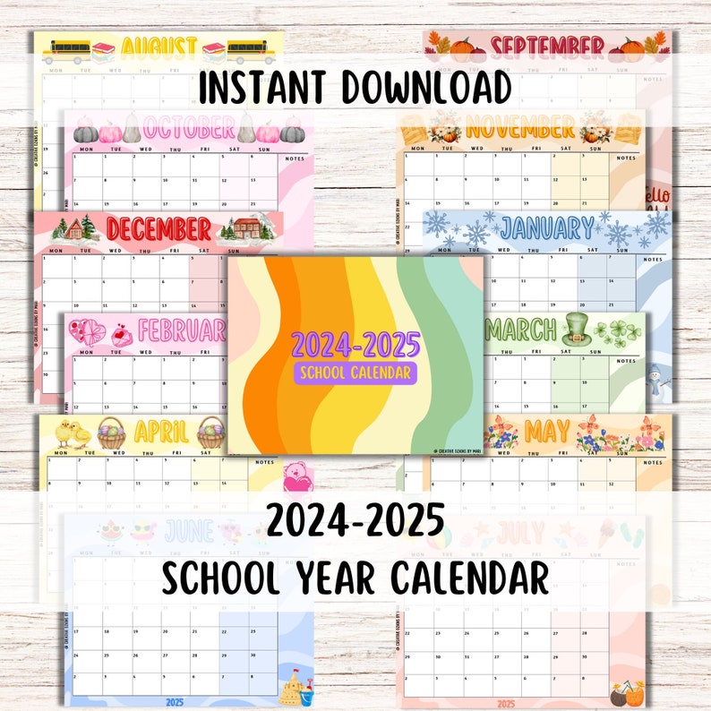 Monthly Planner Printable 2024-2025, Printable Calendars, Printable ...