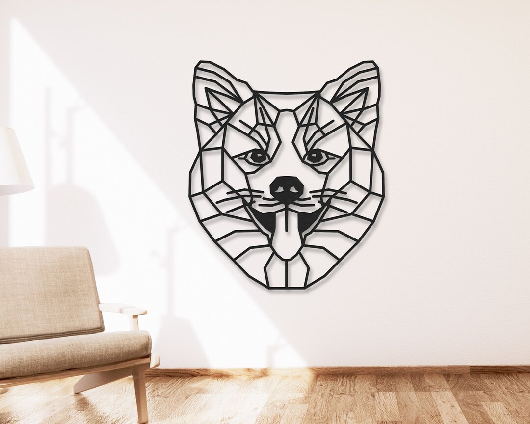 Geometric Shiba Inu Metal Wall Art Animal Wall Decor Line Art Shiba Inu ...