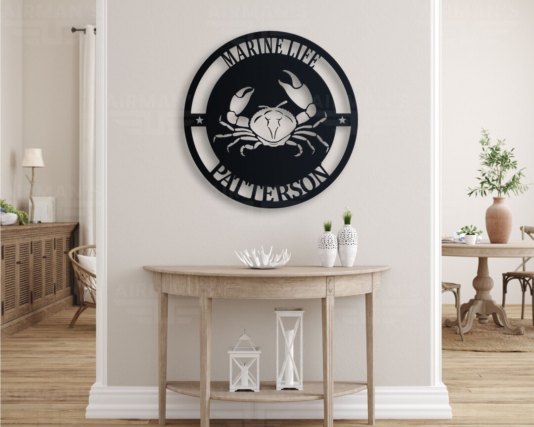 Personalized Crab Themed Wall Decor Custom Metal Art, Coastal Family ...