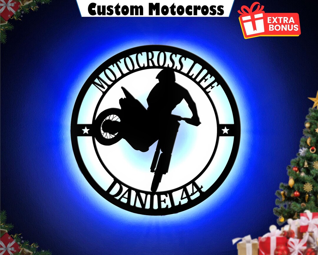 Custom Motocross LED Sign, Personalized Dirt Bike Metal Wall Art ...