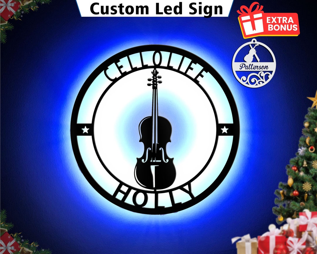 Custom Cello LED Wall Art Viola Glow Decor, Musician Night Light, Neon ...