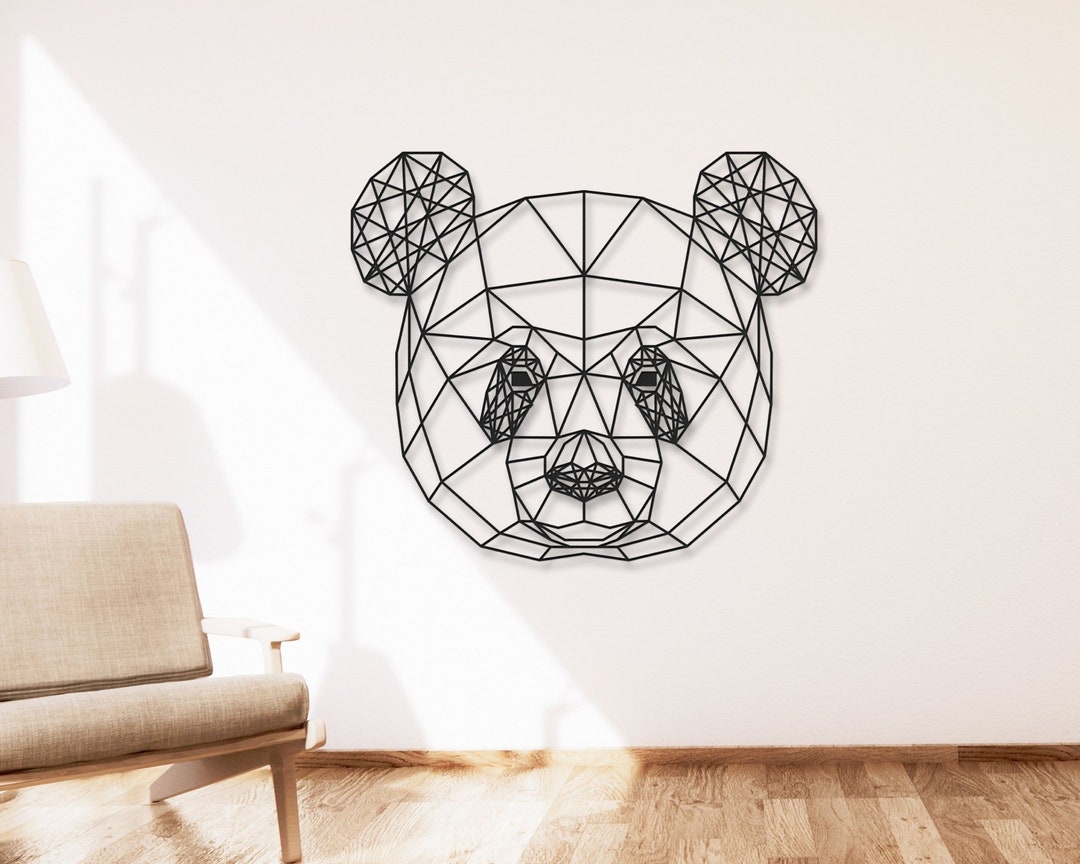 Geometric Panda Face Metal Wall Art Animal Wall Decor Line Art Panda ...