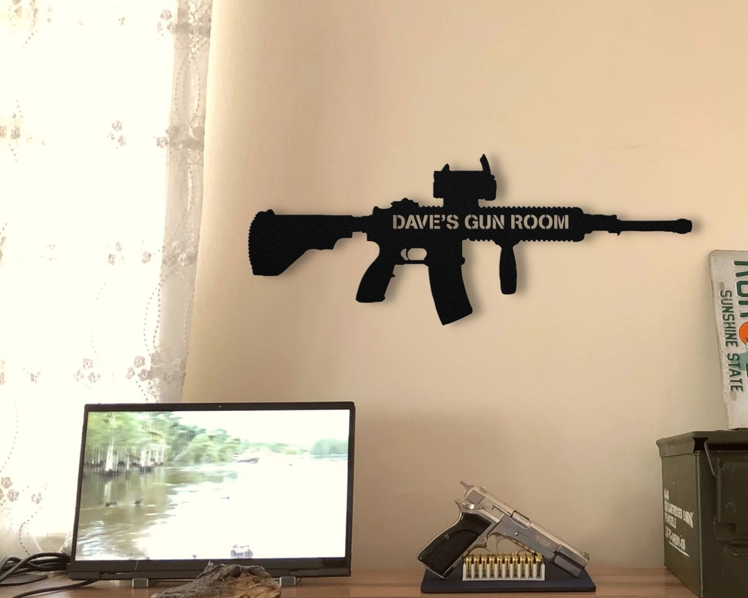 Rifle Gun Sign, Gun Shop Metal Wall Art, Armory Decor, Firearm Mancave ...