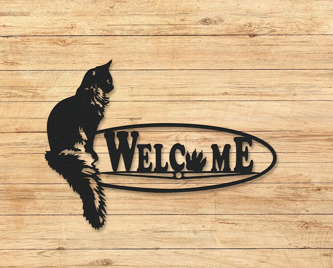 Cute Cat Door Sign Welcoming Porch Decor Adorable Cat Themed Metal Art ...