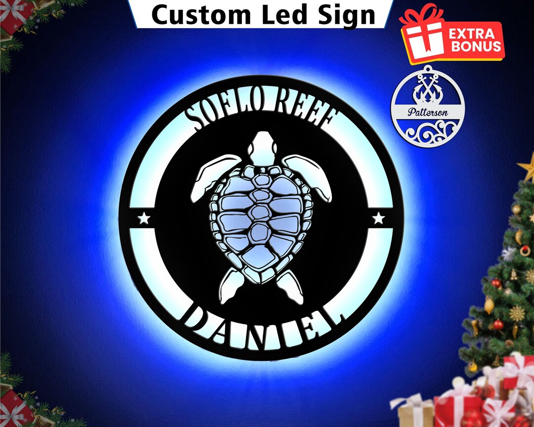 Caretta Turtle LED Art Custom Sea Turtle Light Up, Neon Bedroom Wall ...