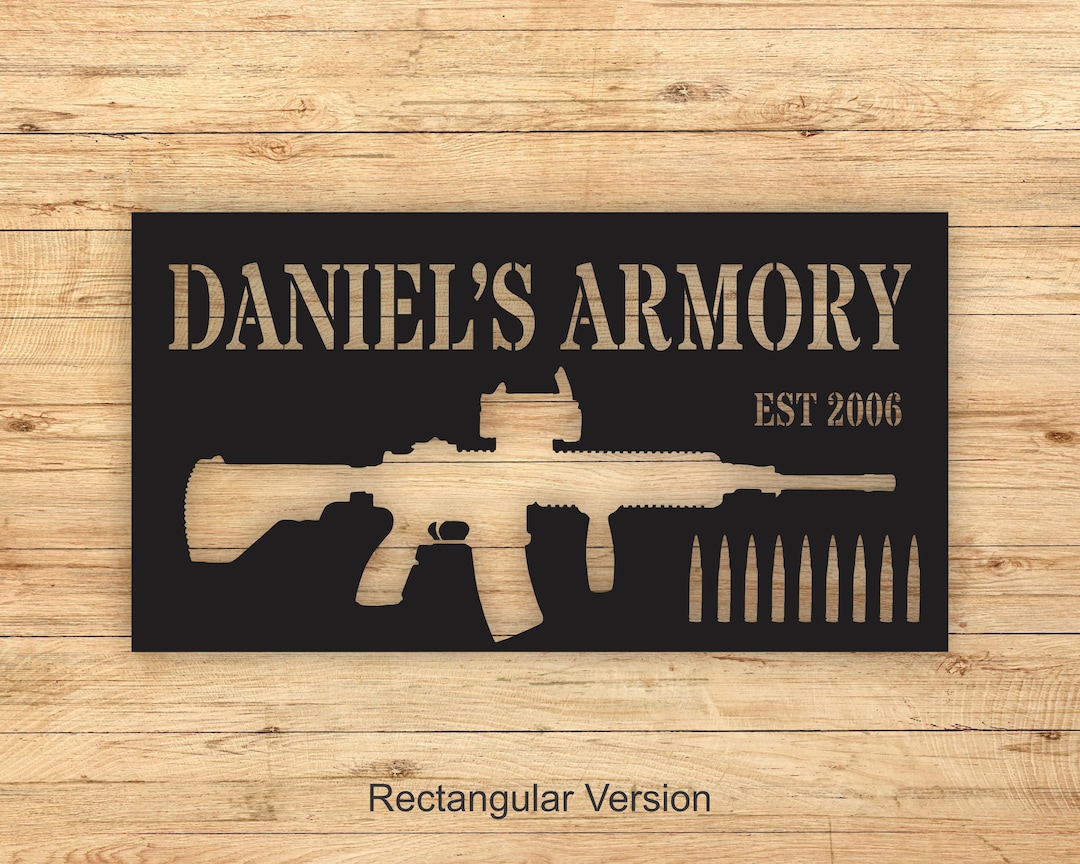 Rifle Gun Decor, Custom Gun Shop Sign, Armory Gift, Metal Firearm Owner ...