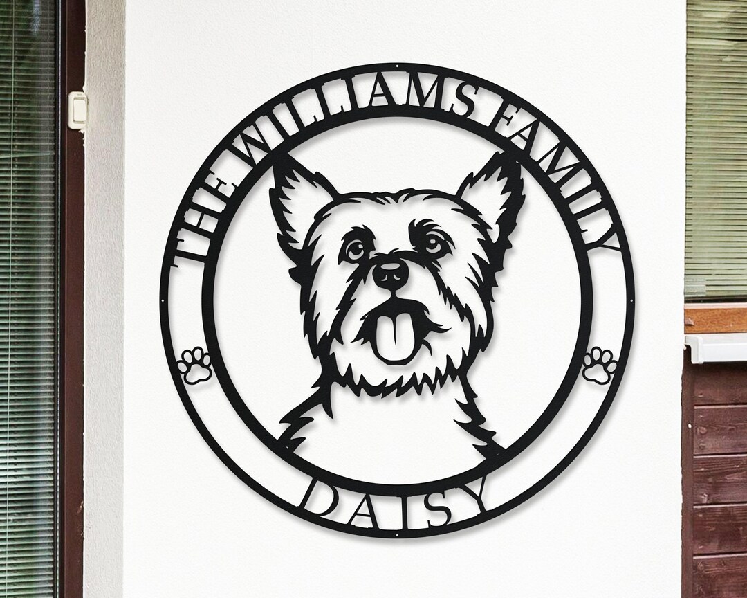Custom Metal Yorkshire Terrier Sign Yorkie Dog House Decor Family Name ...