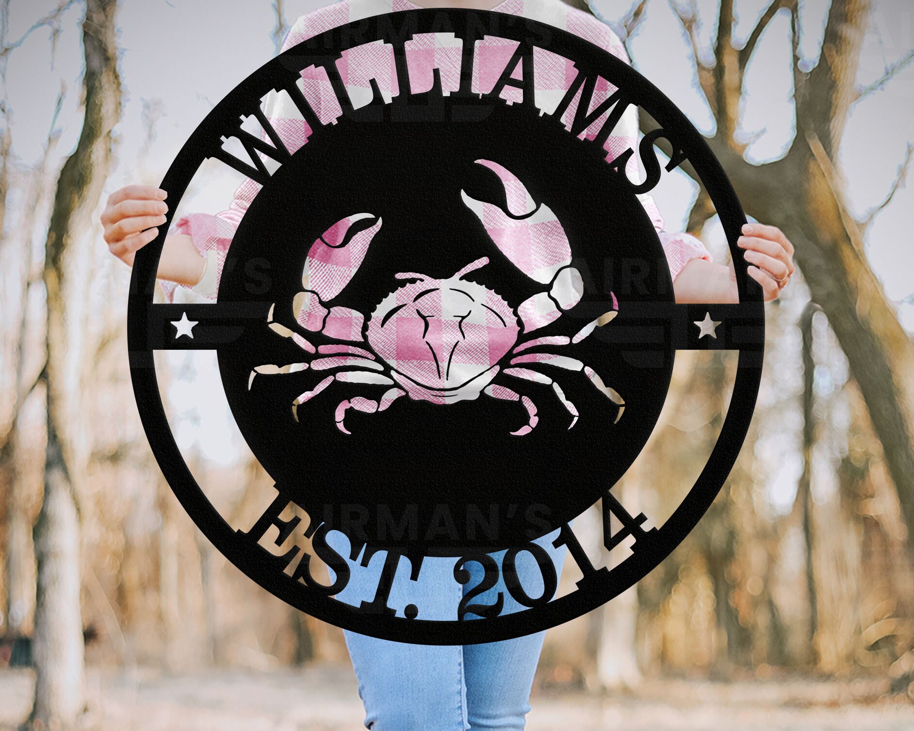 Personalized Crab Themed Wall Decor Custom Metal Art, Coastal Family ...