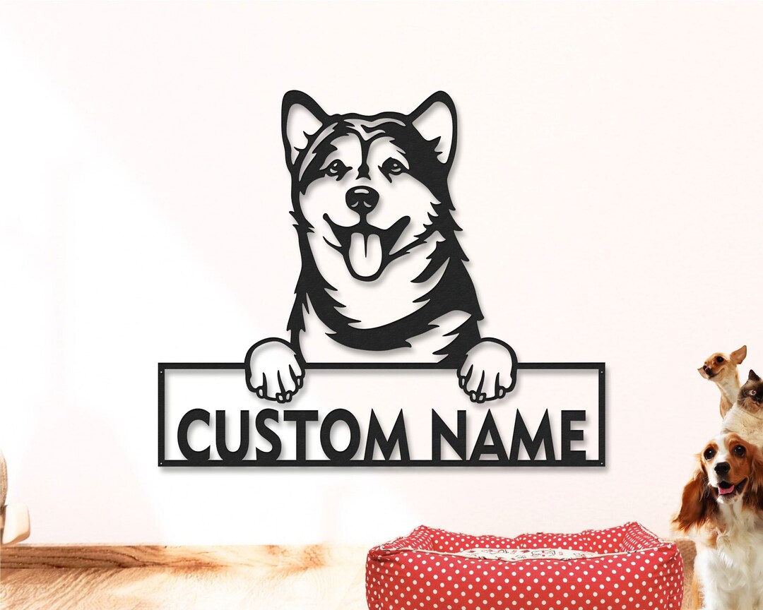 Alaskan Malamute Metal Wall Art Custom Malamute Dog Name Sign ...