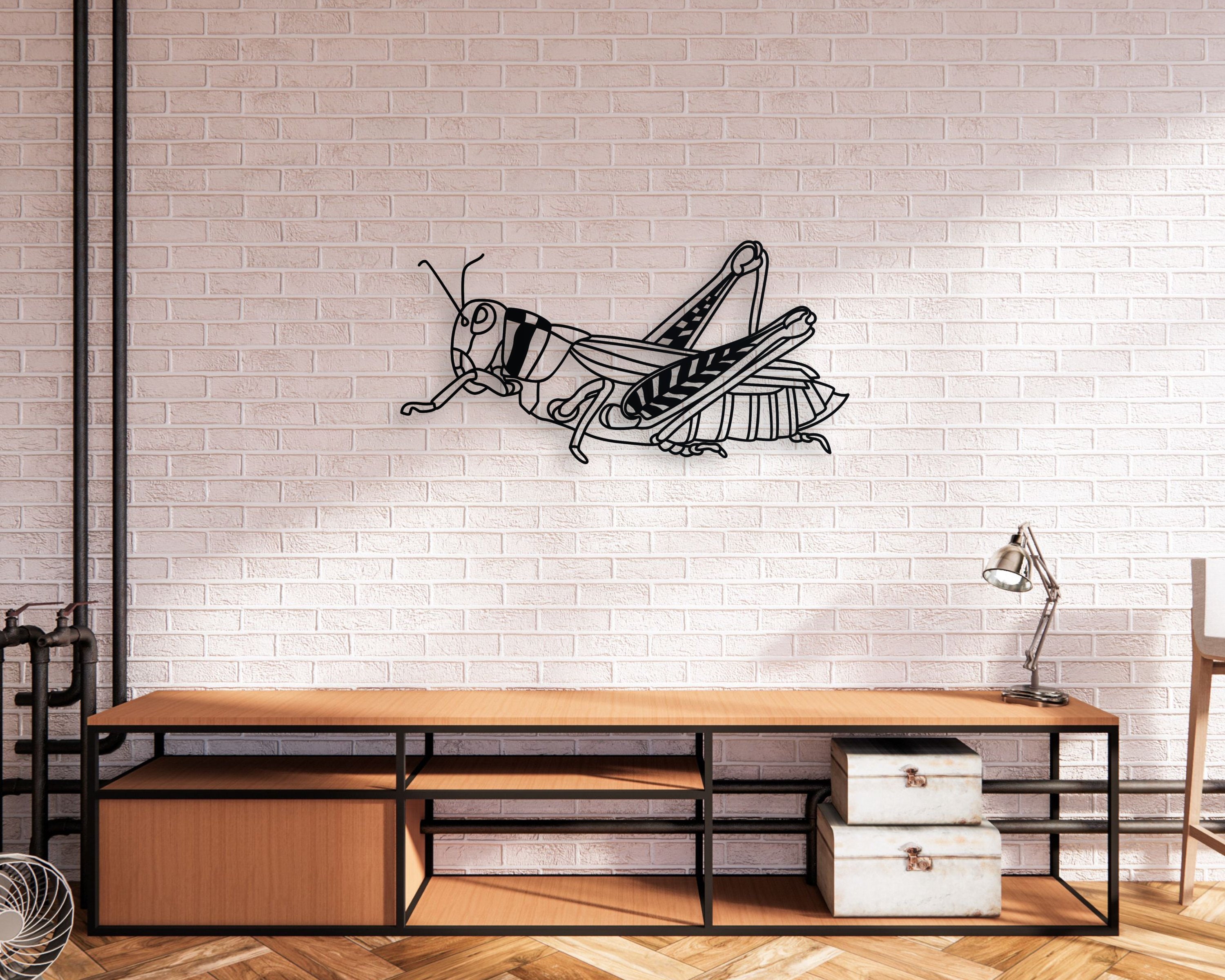 Geometric Grasshopper Metal Wall Art Animal Wall Decor Line Art ...